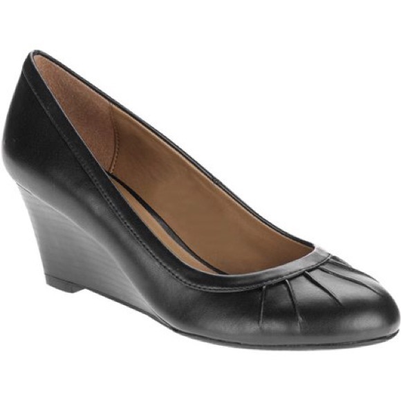 George | Shoes | Nwob George Black Leather Dress Wedge Heels Final ...